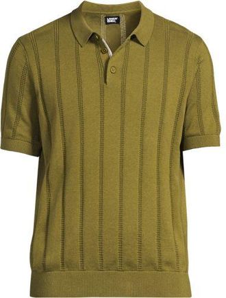 Lands End Polo-Strickshirt mit vertikalen Ajourstreifen, Herren, Gr&ouml;&szlig;e:44-46 regular, Gr&uuml;n, Baumwolle, by Lands End