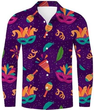 Generic Chemise disco pour homme avec revers &eacute;tincelant - Costume de f&ecirc;te - Multicolore - Manches longues - Style classique - D&eacute;contract&eacute; - Pour bal masqu&eacute;, 1