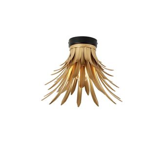 QAZQA Art Deco Art-Deco-Deckenleuchte I Deckenlampe I Lampe I Leuchte Gold I Messing mit Schwarz - Wesley I Wohnzimmer I Schlafzimmer - Stahl Rund I Organis