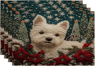 Generic Weihnachtliche Westie-Hunde-Tischsets, 30,5 x 45,7 cm, Strick-Winterwelpe, 6 St&uuml;ck, weiche Tischsets f&uuml;r Zuhause, Haustier, Neujahr, Urlaub, Party, K&uuml;