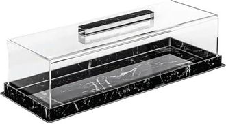 Generic Plateau de service rectangulaire en acrylique avec couvercle et base &agrave; motif marbre, couvercle transparent pour cupcakes, g&acirc;teaux, fruits, fromage et 