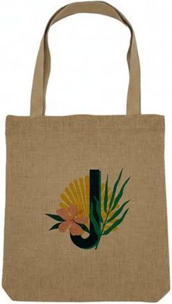 Fabulous Sac Shopping Tote Bag Aspect Lin - J Julie Jeanne Lettre Pr&eacute;nom Fleurs Tropicale Exotique - Sac de Courses Toile Epaisse 360g Beige Naturel Cabas Port