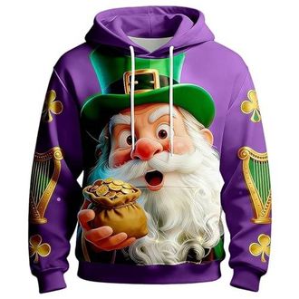 Generic Sweat &agrave; capuche ample &agrave; manches longues avec imprim&eacute; tr&egrave;fle vert pour homme, Violet-2., XXL