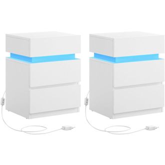 Vasagle Lot de 2 Tables de Chevet, avec Bande led Multicolore R&eacute;glable, 3 Tiroirs, Table dAppoint de Style Moderne, 35 x 40 x 55 cm, Noir Bois&eacute;