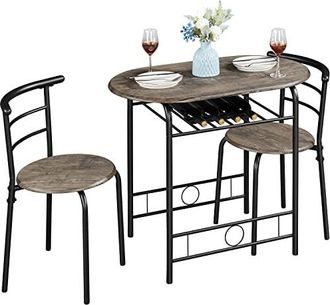 Yaheetech 3-teilig Balkonmöbel, Gartenmöbel, Balkonset aus Holz, Gartenset mit 1 Tisch und 2 Stühlen, Balkontisch, 90 x 53 x 73,5 cm Driftwood Braun