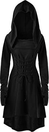 FNKDOR Robes MédiéVale Femmes Robe Cape à Capuche avec Lacets Cape Longue Vintage Costumes Pull Hoodie Steampunk Vintage Gothique Robe