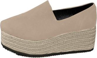 Generic Chaussures compens&eacute;es d&eacute;contract&eacute;es &agrave; enfiler pour femme - Bout rond - Couleur unie - Semelle &eacute;paisse - Confortables - Pour la marche, le travail et l