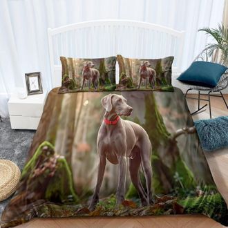 Generic Weimaraner Bettw&auml;sche 135x200 3D Drucken Niedliche Tiere Bettw&auml;sche-Sets Weiche Kuschelig Mikrofaser Bettbezug mit 2 Kissenbezug 80x80 cm mit Rei&szlig;vers