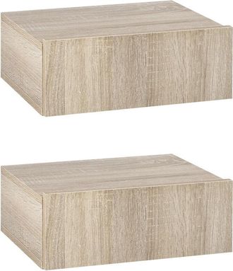 HOMCOM Lot de 2 tables de chevet murales - lot de 2 tables de nuit - tiroir coulissant, plateau - panneaux particules aspect chêne clair