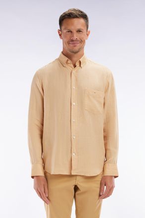 Eden Park Chemise En Lin Camel Unie Coupe Droite