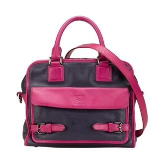 Loewe Pre-owned Grained Bicolor Calfskin Cruz Satchel - Femme - Pre-owned - Bleu - Taille: ONE Size