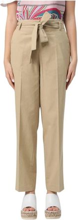 Liu Jo Femme, Pantalons, Brun, Taille: 36 FR Tie Waist Cotton Pants