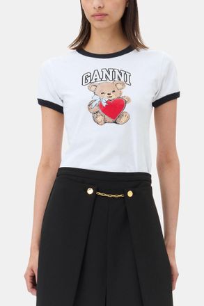 Ganni T-shirt en jersey basique blanc &agrave; imprim&eacute; ours Coton biologique - Taille XS - Pour Femme
