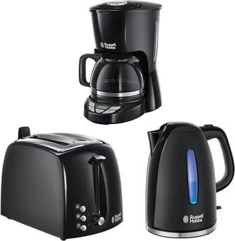 Russell Hobbs 3er Fr&uuml;hst&uuml;cksset: Glas-Kaffeemaschine (programmierbarer Timer) + Wasserkocher (2400W, LED Beleuchtung) + Toaster (extra breite Toastschlitze) [Serie 