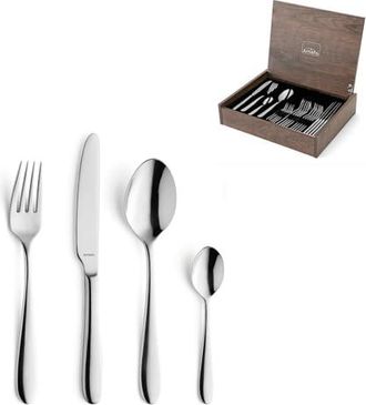 Amefa OXFORD Besteck Set 6 Personen, 24 teiliges Besteckset Edelstahl 18/10, Hochglanz Essbesteck sp&uuml;lmaschinengeeignet, mit hochwertigem Besteckkasten in H