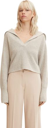 Tom Tailor Damen Strickpullover mit Kragen 1033052, 30224 - Cloud Grey Melange, L