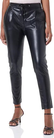 HUGO BOSS Damen Hemias-1 Regular-Fit Hose aus Kunstleder mit Tunnelzugbund Schwarz 32