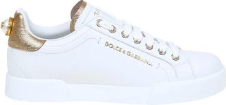 Dolce & Gabbana Low-Top Sneaker - Portofino Sneakers In White Leather With Logo Pear - Gr. 39,5 (EU) - in Wei&szlig; - f&uuml;r Damen