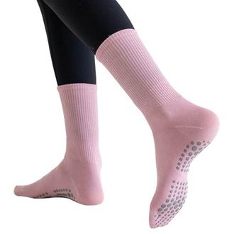 Generic Chaussettes de yoga pour femme - Couleur unie - Chaussettes mi-longues en silicone - Antid&eacute;rapantes - Pour le fitness et le sport, rose, Taille unique