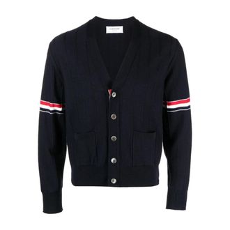 Thom Browne Blauer RWB Stripe V-Ausschnitt Cardigan - - Knitwear - Herren - Blau - XL