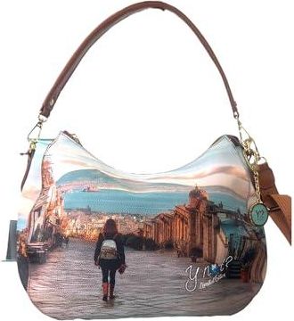 Y Not YNOT Sac Hobo Napoli Limited Edition, bandoulière élégante en cuir, noir avec strass, 23 x 34 x 12 cm, compartiment principal avec fermeture éclair, f