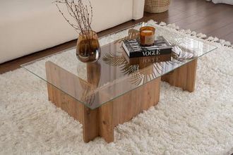 Hanah Home Stylish Coffee Table, Atlantic Pine, 105 x 30 x 65 cm | 100% Tempered Glass Top, 18 mm Melamine Coated Particle Board | Modern Design for Living Room