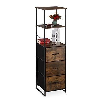 Relaxdays Étagère Vintage, 3 tiroirs, 3 étages, Design Industriel, HLP : 155 x 43 x 42,5 cm, bibliothèque, Noir-Marron