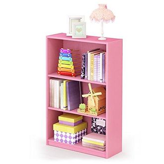 Furinno JAYA Simple Home B&uuml;cherregal mit 3 Ebenen, verstellbarem Regal, Rosa