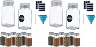 Relaxdays Gew&uuml;rzgl&auml;ser 8er Set, Streueinsatz, Gew&uuml;rzdosen Glas, 120 ml, inkl. Etiketten, Stift & Trichter, transparent (Packung mit 2)