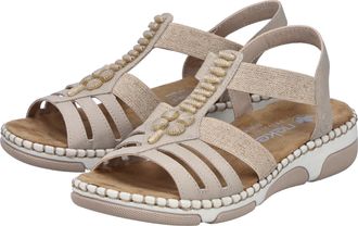 Rieker Sandale RIEKER, Damen, Gr. 38, hellbeige, Lederimitat, Schuhe Sandale, Sommerschuh, Urlaubsschuh, Schlupfschuh mit seitlichen Gummiz&uuml;gen