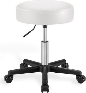 Songmics Barhocker auf Rollen, Barstuhl, h&ouml;henverstellbarer, Drehhocker, PU-Bezug, Arbeitshocker f&uuml;r Kosmetikstudios, Friseursalons, B&uuml;ros, Praxen, wolkenwei&szlig; 