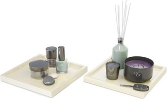 Vladon Dekoschale Maya, Made in Germany, moderne Dekorationsschale eckig, Creme Hochglanz, 2er-Set (20 x 1,8 x 20 cm)