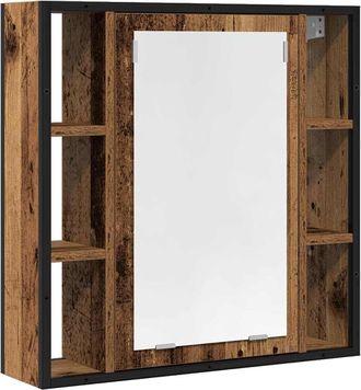 Generic Bad Spiegelschrank mit Spiegel, Badschrank mit Stauraum, H&auml;ngeschrank, Wandschrank, 60x16x60 cm, Holzwerkstoff(Ger&auml;ucherte Eiche) (Altes Holz)