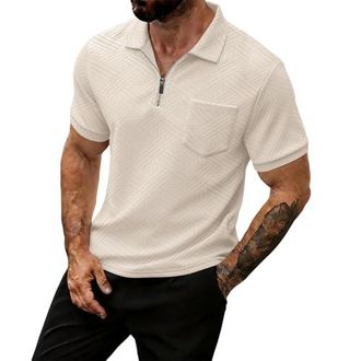 Generic Polo pour homme - Demi-fermeture &eacute;clair - Jacquard - Manches courtes - Col polo tendance - Chemise surdimensionn&eacute;e et confortable - V&ecirc;tement de travai