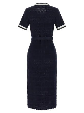 Self Portrait Pointelle Knit Midi Dress - Navy