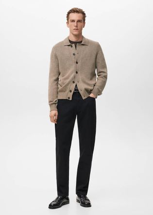 Mango Cardigan maille laine m&eacute;lang&eacute;e beige - Homme - XL - MANGO MAN
