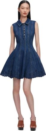 Self Portrait Femme, Robes, Bleu, Taille: 34 FR Denim Broderie Mini Dress