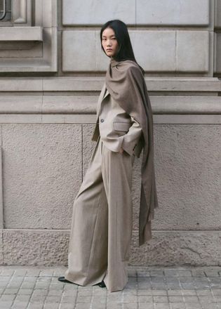 Mango Pantalon costume laine m&eacute;lang&eacute;e marron moyen - Femme - 34 - MANGO