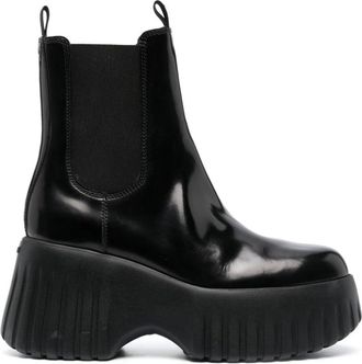 Hogan Femme, Chaussures, Noir, Taille: 40 EU H-Stripes Wedge Chelsea Bottes