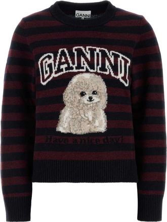 Ganni Femme, Pulls, Multicolore, Taille: 36 FR Pull en laine m&eacute;lang&eacute;e brod&eacute;