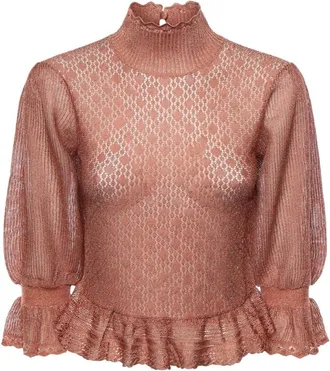 Chlo&eacute; Femme, Blouses et Chemises, Rose, Taille: 38 FR Pull &agrave; Manches Bouffantes et Volants