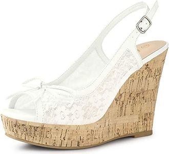Allegra K Perphy Sandales compensées à talons compensés avec noeud en dentelle pour femmes blanche 38.5