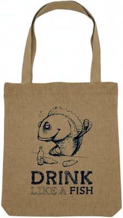 Fabulous Sac Shopping Tote Bag Aspect Lin - Drink Like a Fish Biere Bar Cuite Humour - Sac de Courses Toile Epaisse 360g Beige Naturel Cabas Port&eacute; Epaule Solid