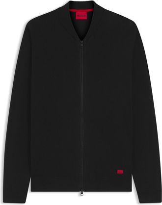 HUGO BOSS Herren San Jaque-C Strickjacke aus Baumwolle im Blouson-Stil mit rotem Logo-Label Schwarz001 S