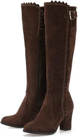Generic Bottes dhiver &agrave; talon bloc &eacute;pais pour femme avec boucle et fermeture &eacute;clair lat&eacute;rale et bout rond, marron, 37.5 EU
