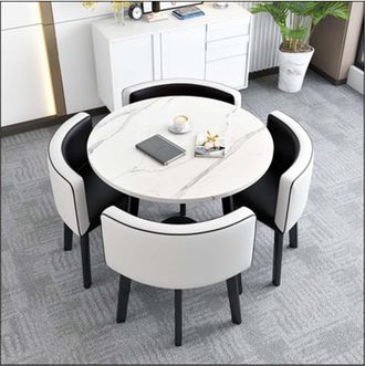 Generic Rundes quadratisches 4er-Set, runder Esstisch und gepolsterte St&uuml;hle, moderner Stil, moderner Konferenztisch, for K&uuml;che, Wohnzimmer, Esszimmer(037,80c