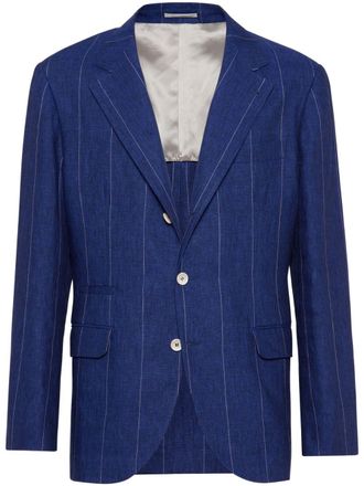Brunello Cucinelli blazer en lin &agrave; rayures - Bleu
