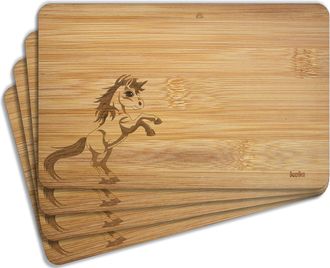 Wallario 4er Set Frühstücksbrettchen aus Holz, Holzunterlage, Holzbrettchen Einhorn vor einem Regenbogen, Größe 22 x 14 cm