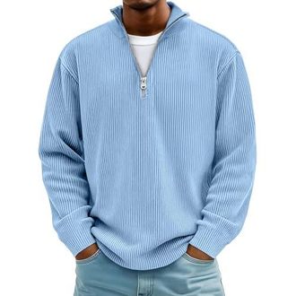 Generic Pull gaufr&eacute; &agrave; fermeture &eacute;clair 1/4 pour homme - D&eacute;contract&eacute; - Texture - Fermeture &eacute;clair - L&eacute;ger - Tendance - Basique - Mock, bleu clair, 3XL