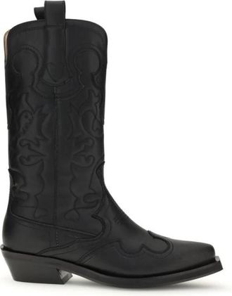 Ganni Mid Shaft Embroidered Western Boots - - Shoes - Damen - Schwarzk - 40 EU